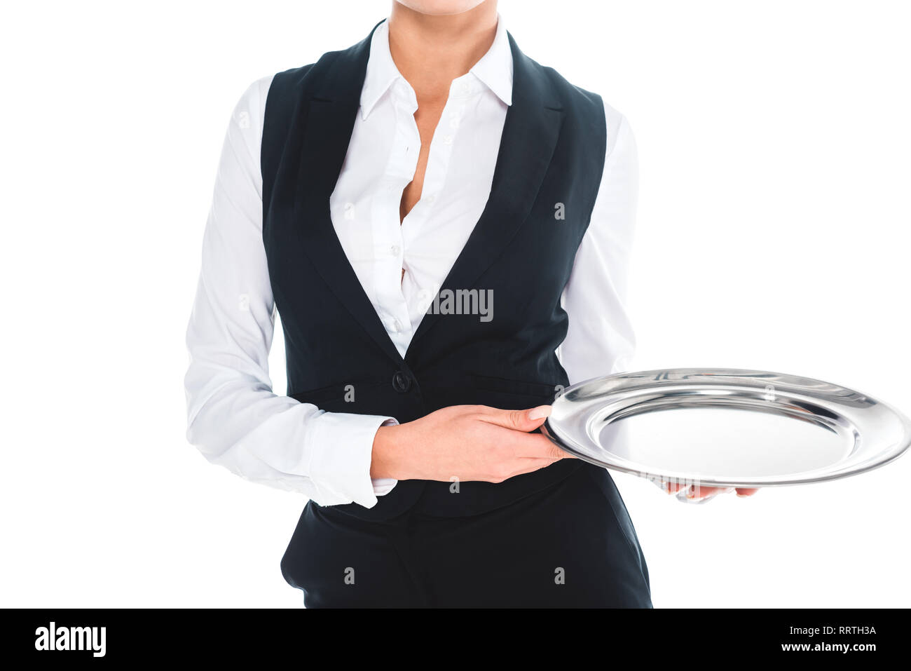 Young waitress tray on white hi-res stock photography and images - Alamy