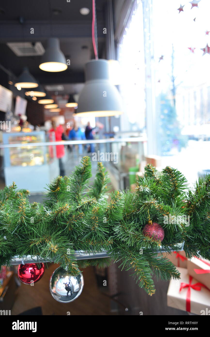 Christmass decoration of cafe Stock Photo - Alamy