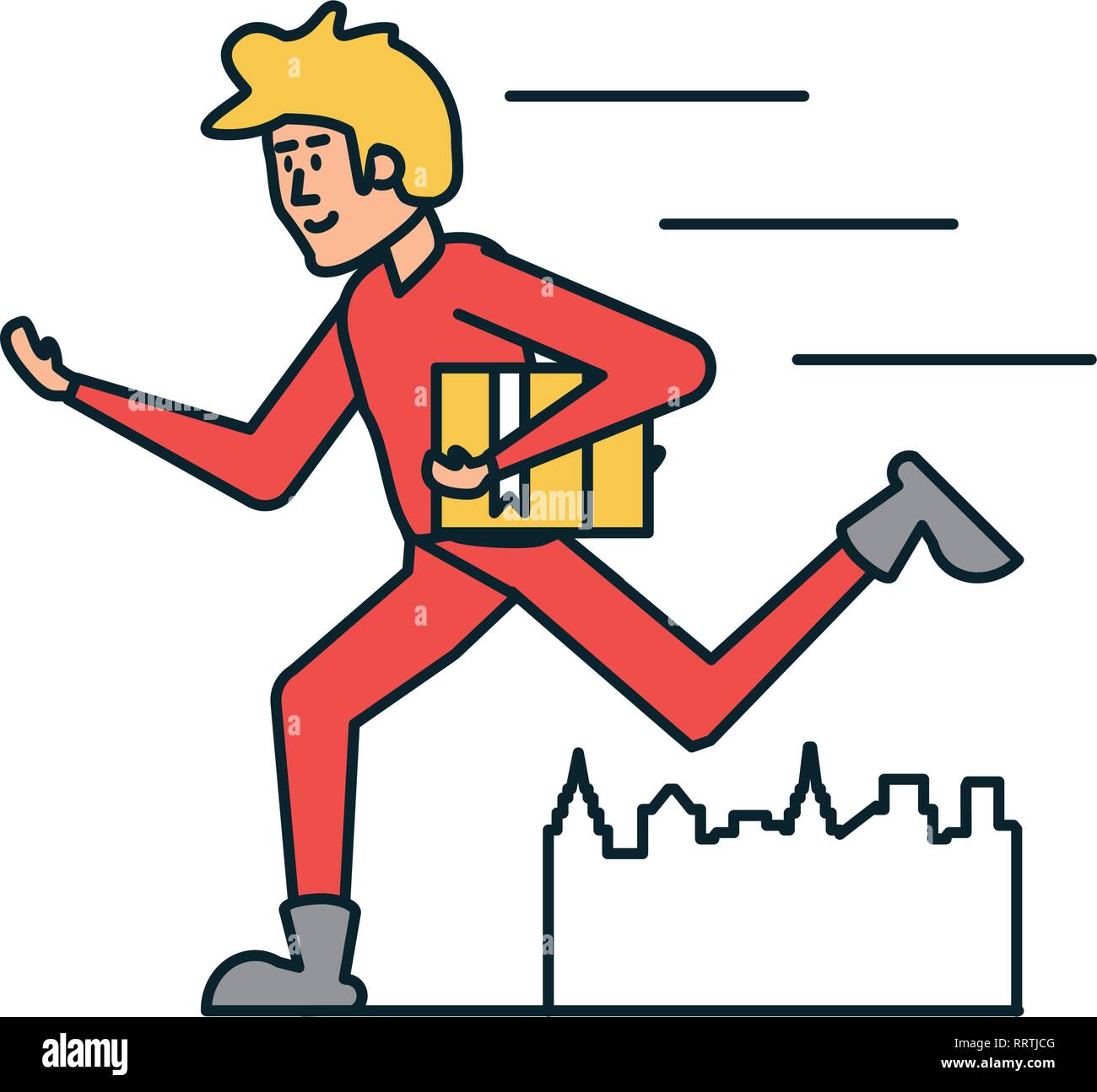delivery worker running with box carton vector illustration design ...