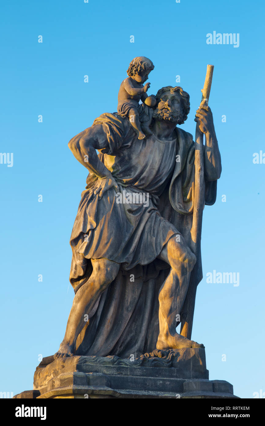 Prague - The Saint Christopher statue from Charles bridge in the ...