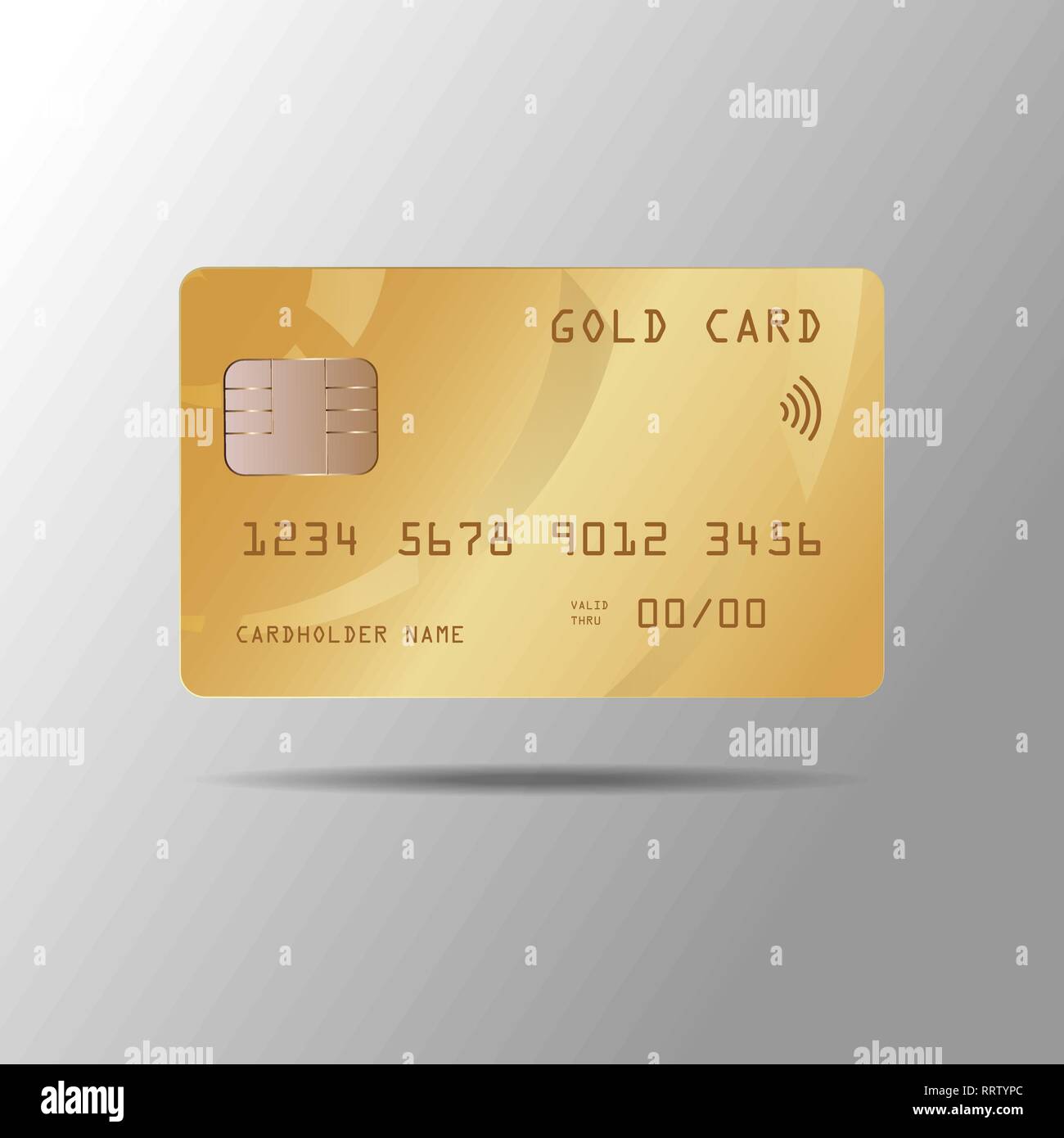 Vector illustration of a realistic gold credit card isolated on gray ...