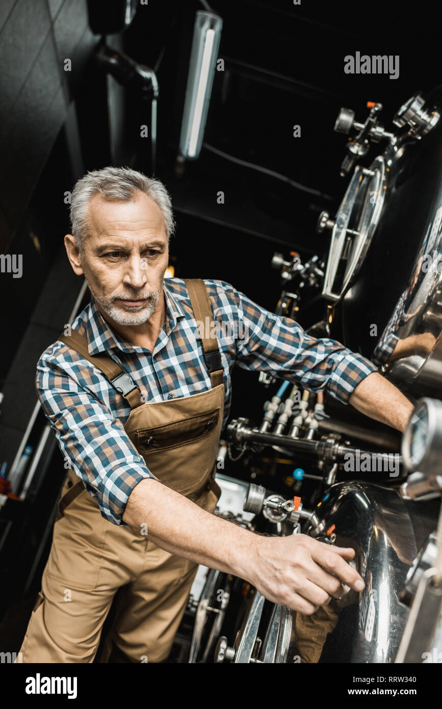 handsome male brewer working with brewery equipment Stock Photo - Alamy