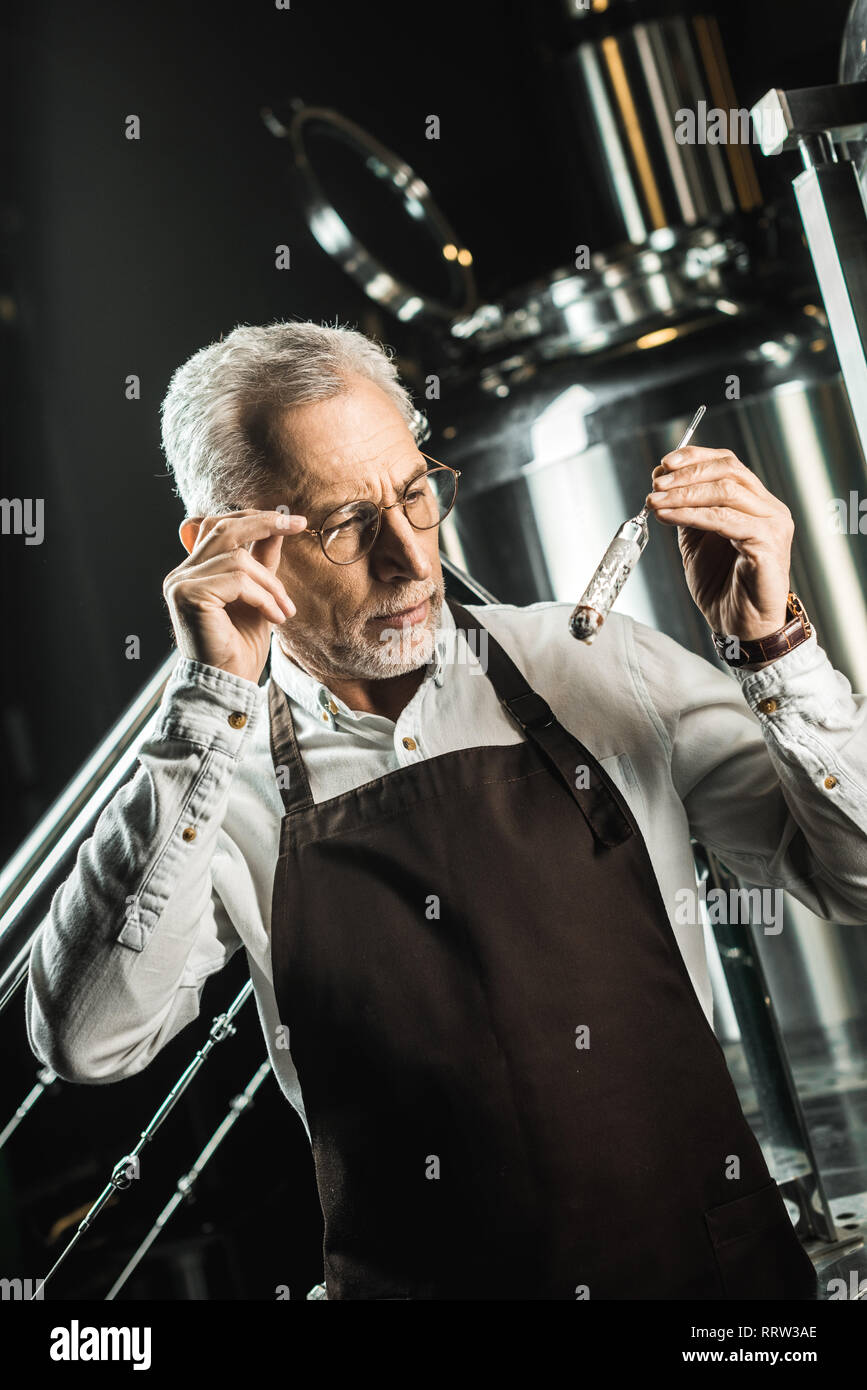 handsome male brewer examining beer in tube in brewery Stock Photo - Alamy