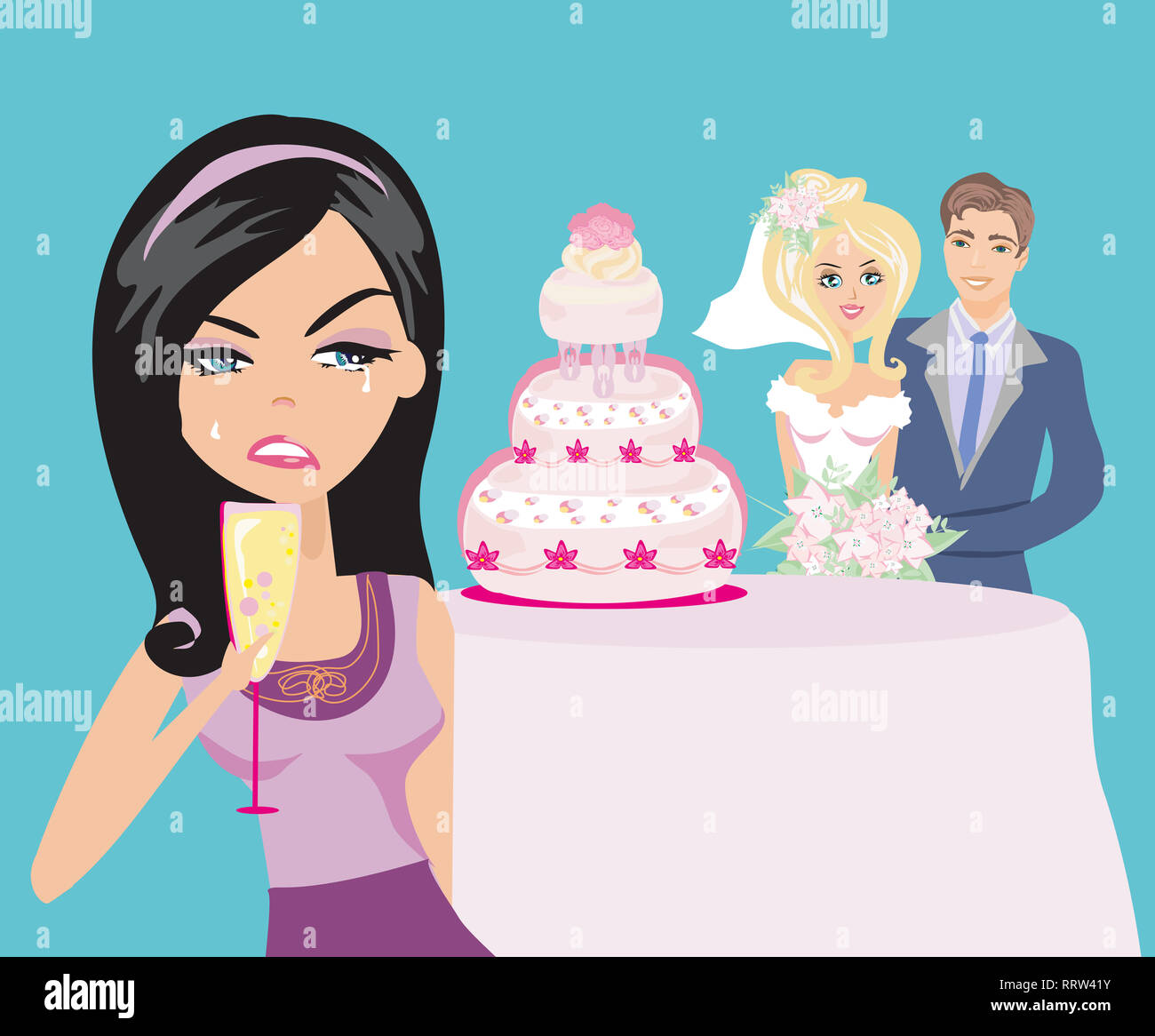 young woman jealous on a happy Wedding pair Stock Photo - Alamy
