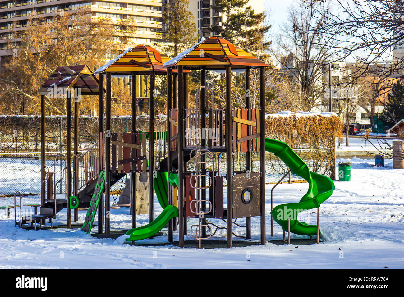 Empty wet playground in park hi-res stock photography and images - Alamy