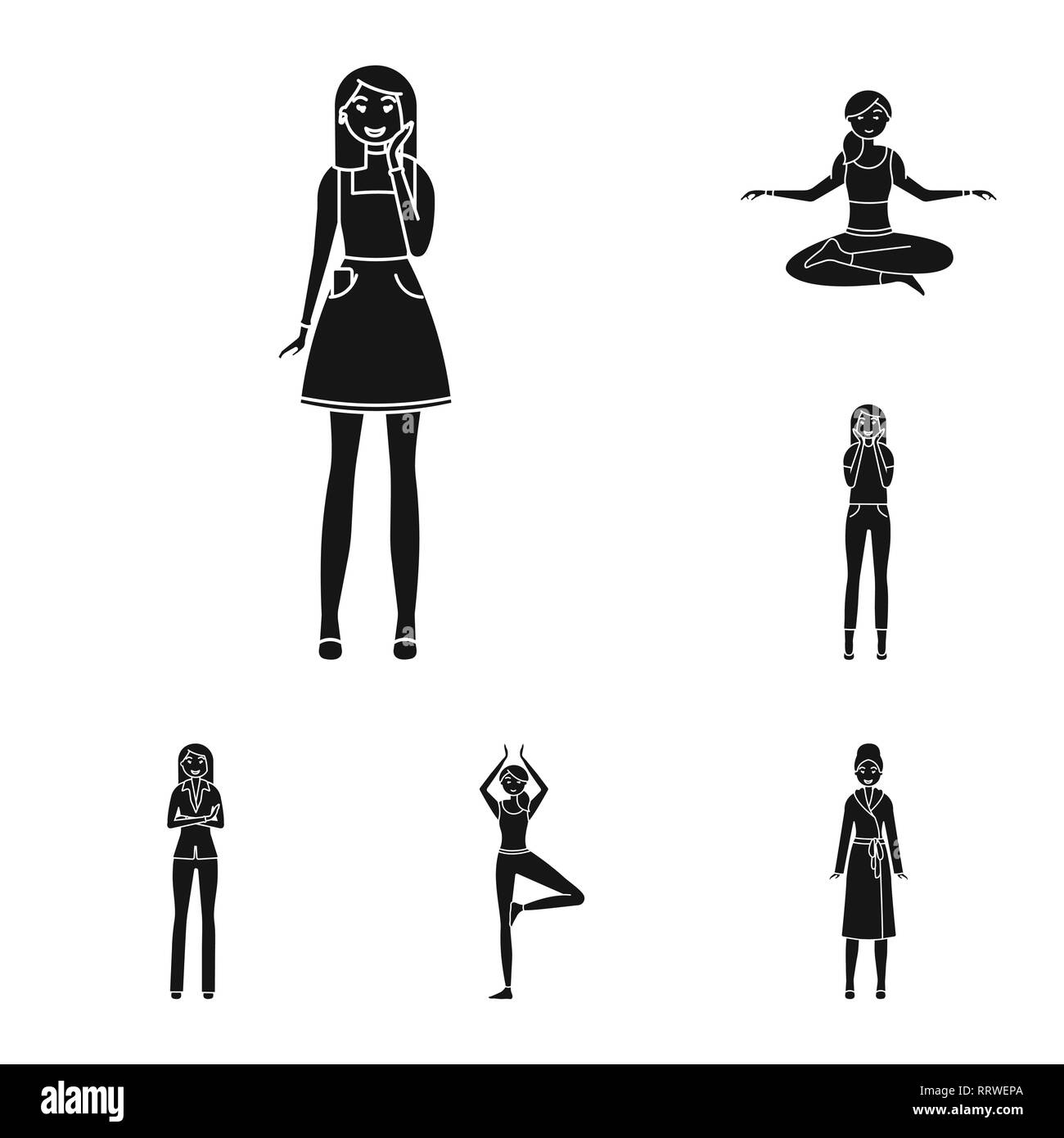 Vector design of emotions and female icon. Set of emotions and body ...