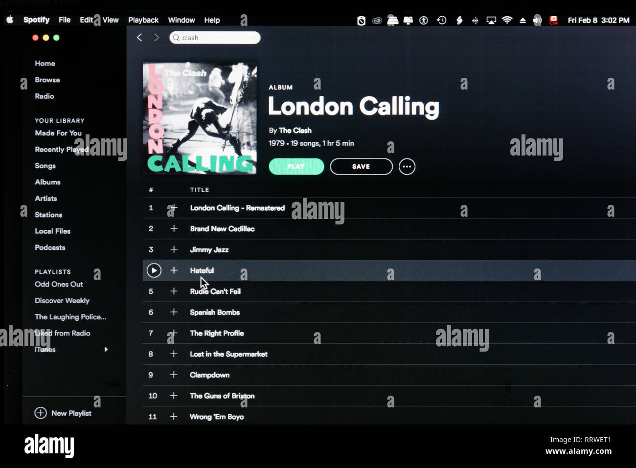 The Clash album London Calling Spotify page Stock Photo - Alamy