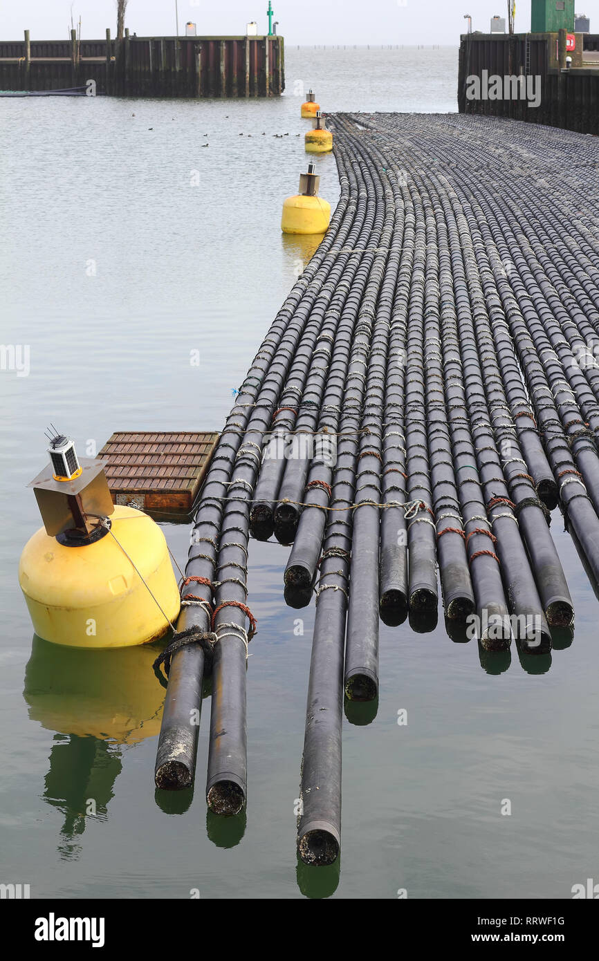 Pipes and buoys of a mussel seed capturing installation Stock Photo - Alamy
