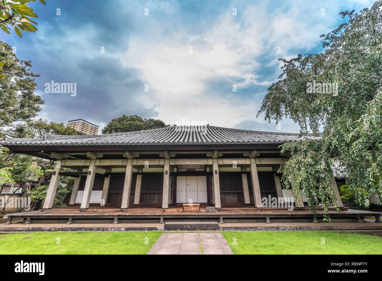 Yanaka, Tokyo, Japan - August 18, 2017 : Honden (Main Hall) of Tennoji ...