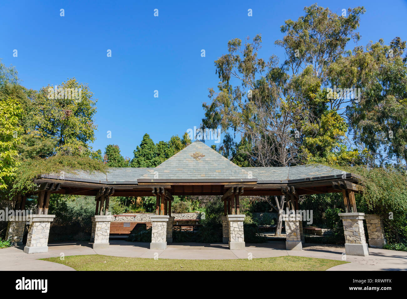 Beautiful Kiosk building with trees at Los Angeles, California Stock ...