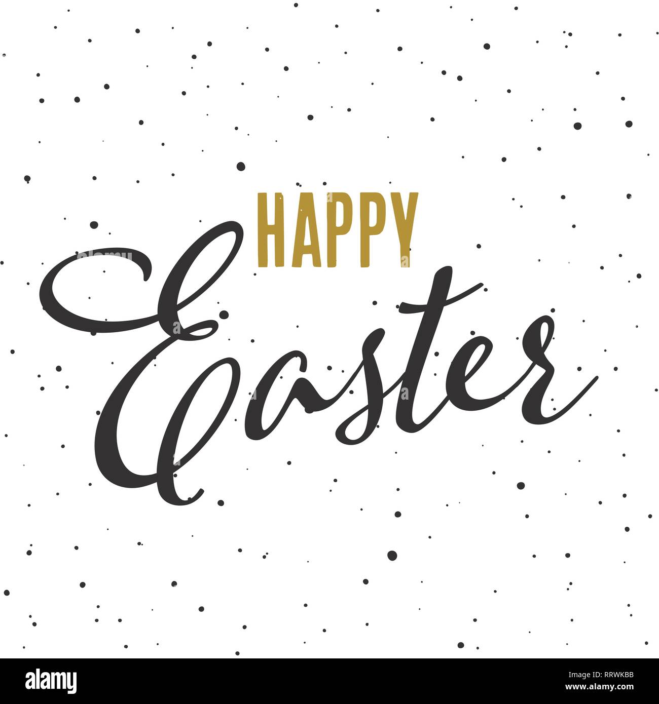 Happy easter hand drawn calligraphy design. Greeting card with golden ...