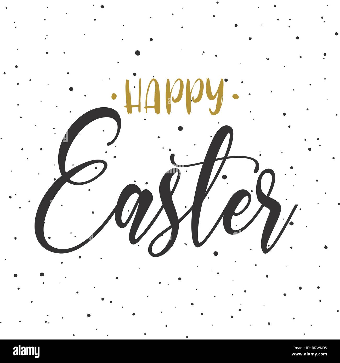 Happy easter hand drawn calligraphy design. Greeting card with golden ...