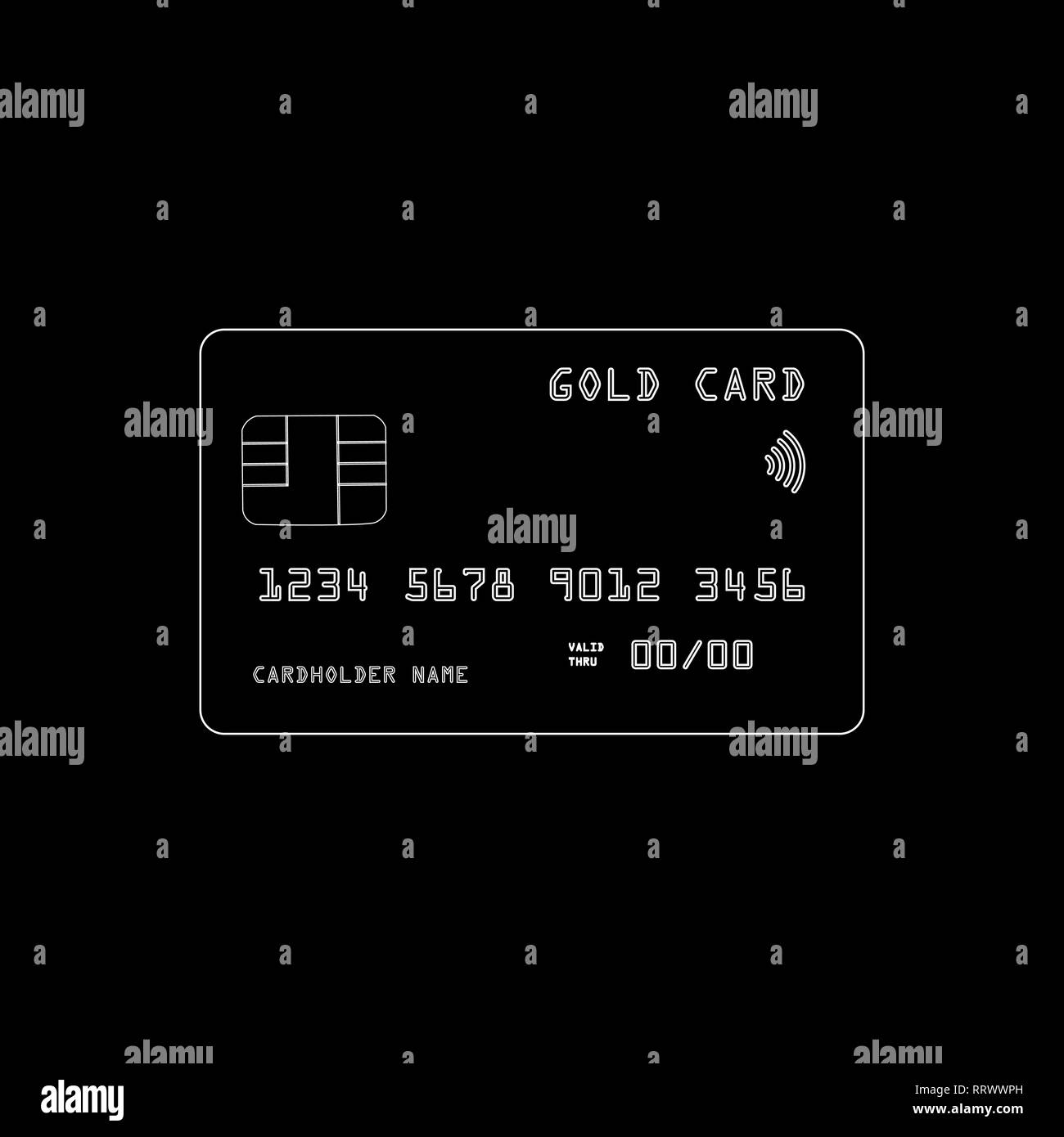 Vector illustration of a gold credit card isolated on dark background ...
