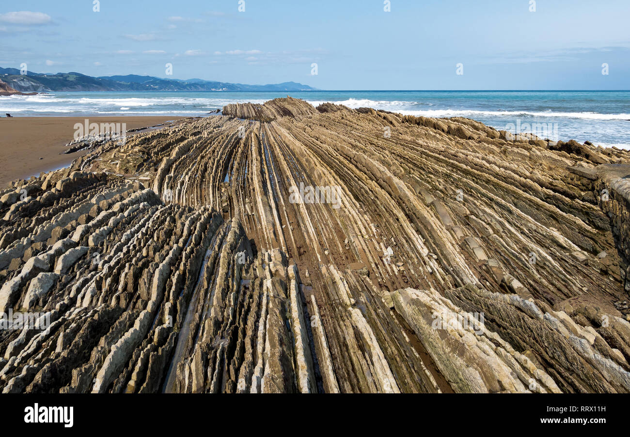The Itzurum Flysch in Zumaia - Basque Country. Flysch is a sequence of ...