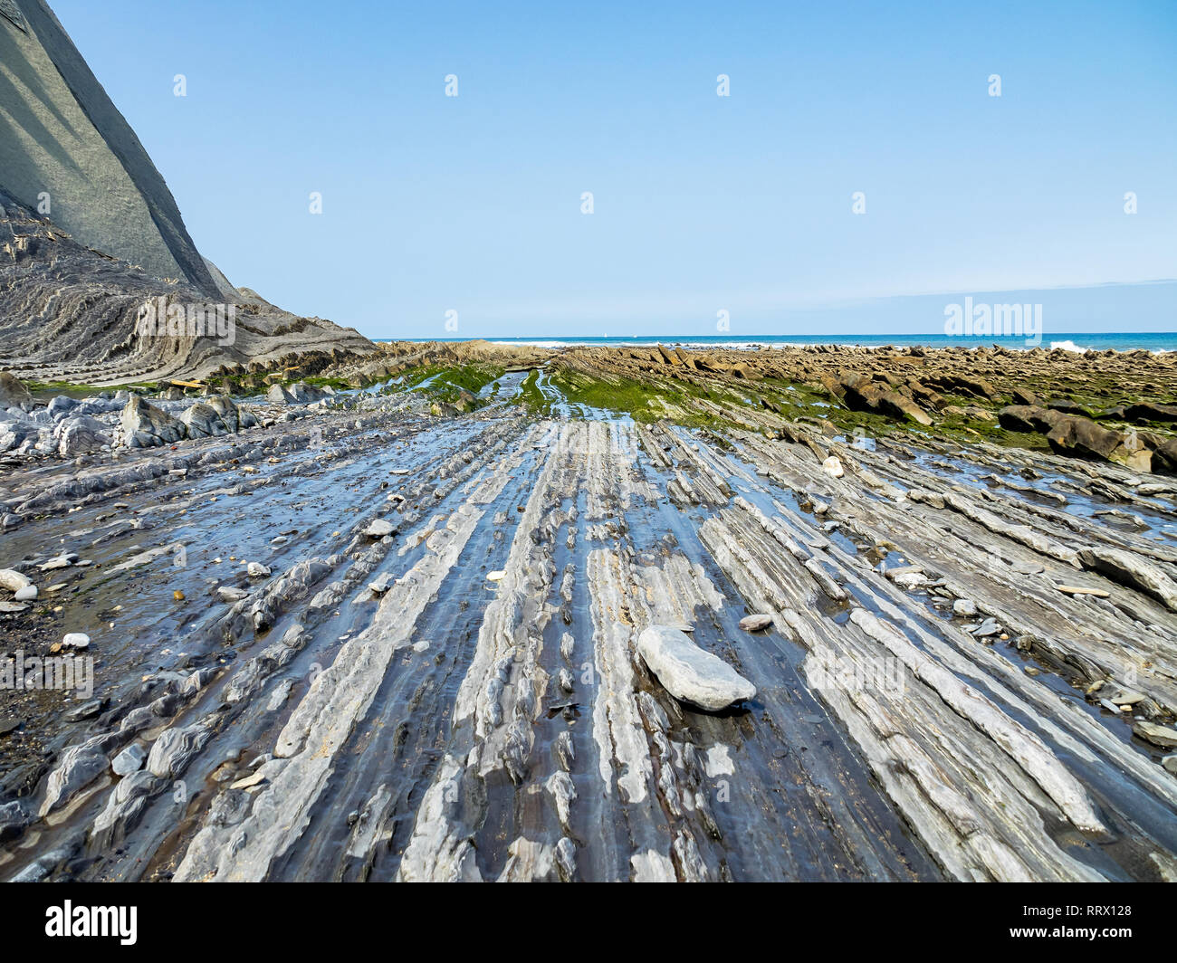 Flysch Coast of Sakoneta, Zumaia, Spain. Flysch is a sequence of ...