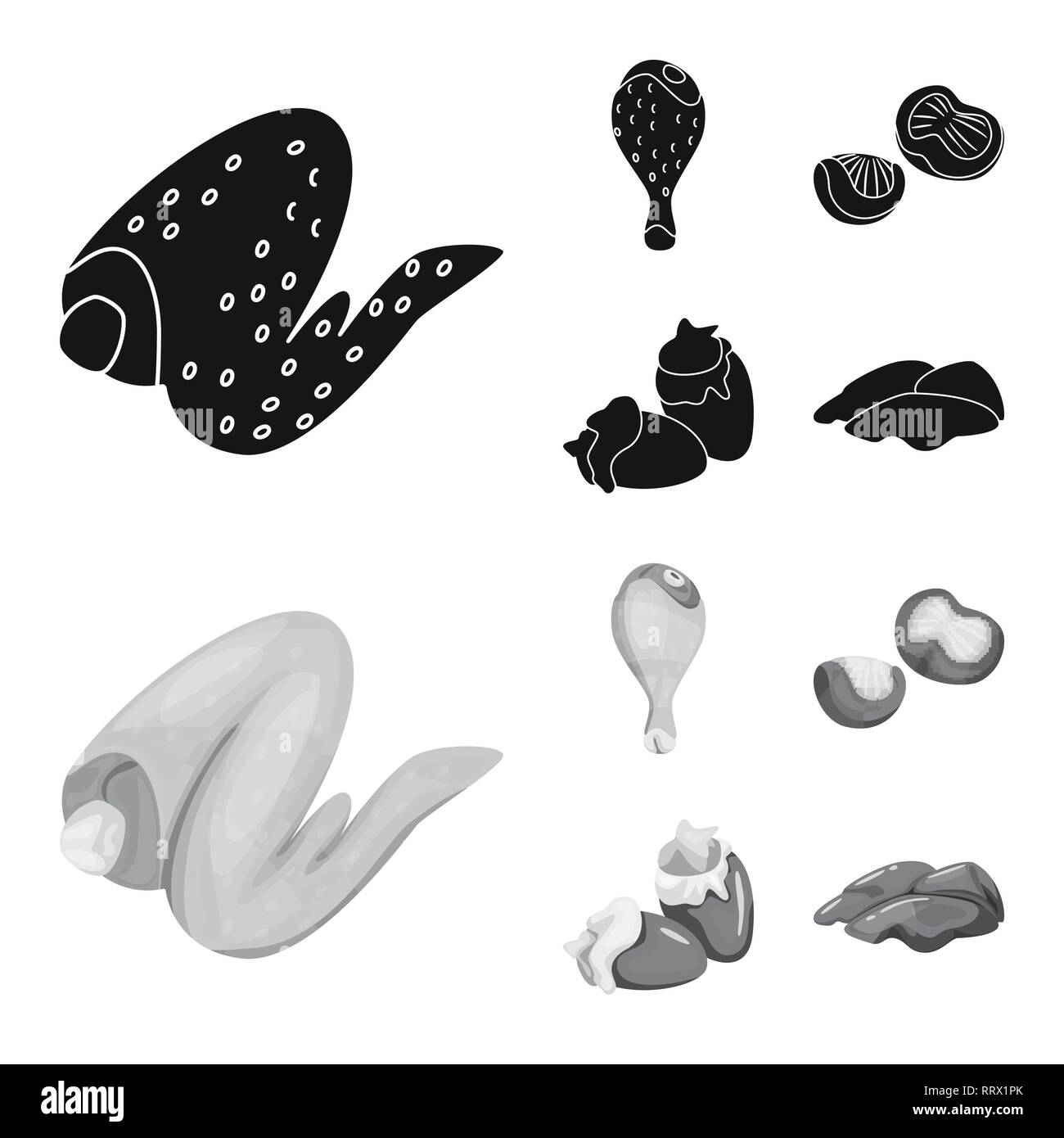 Vector illustration of product and poultry symbol. Set of product and ...