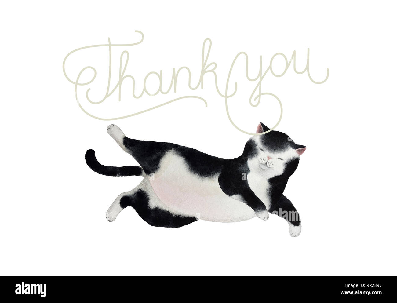 Greeting postcard with cute watercolor cat. Cat and congratulation ...