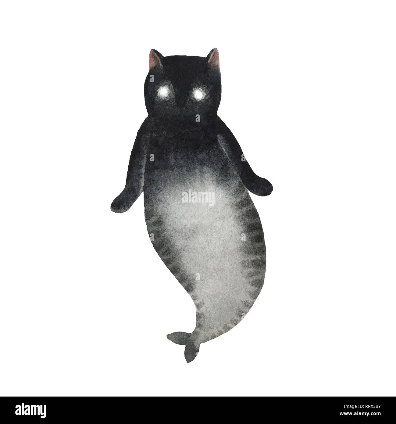 Cute watercolor cat mermaid character isolated on white background for ...