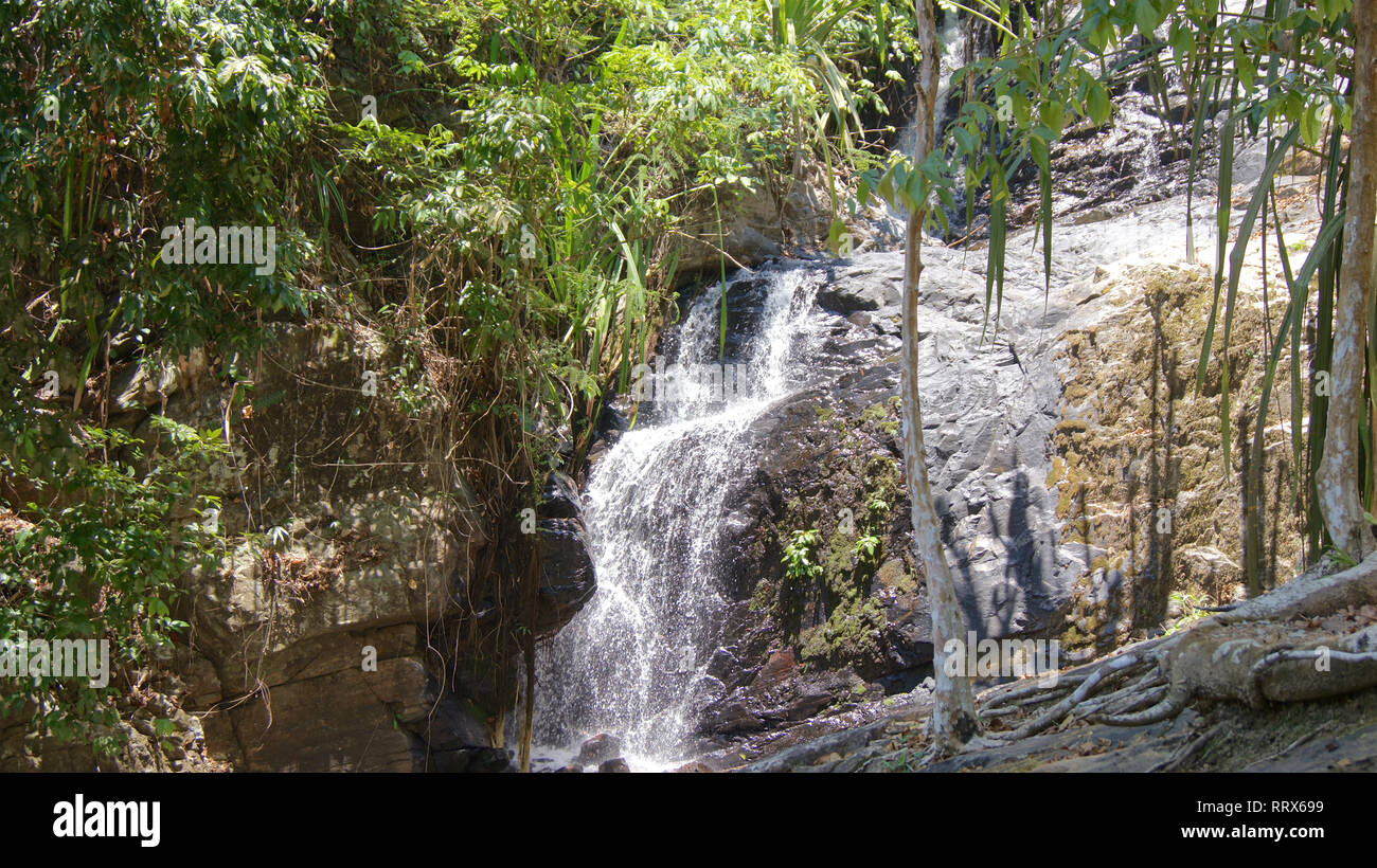 KEDAH, LANGKAWI, MALAYSIA - APR 07th, 2015: Durian Perangin waterfall ...
