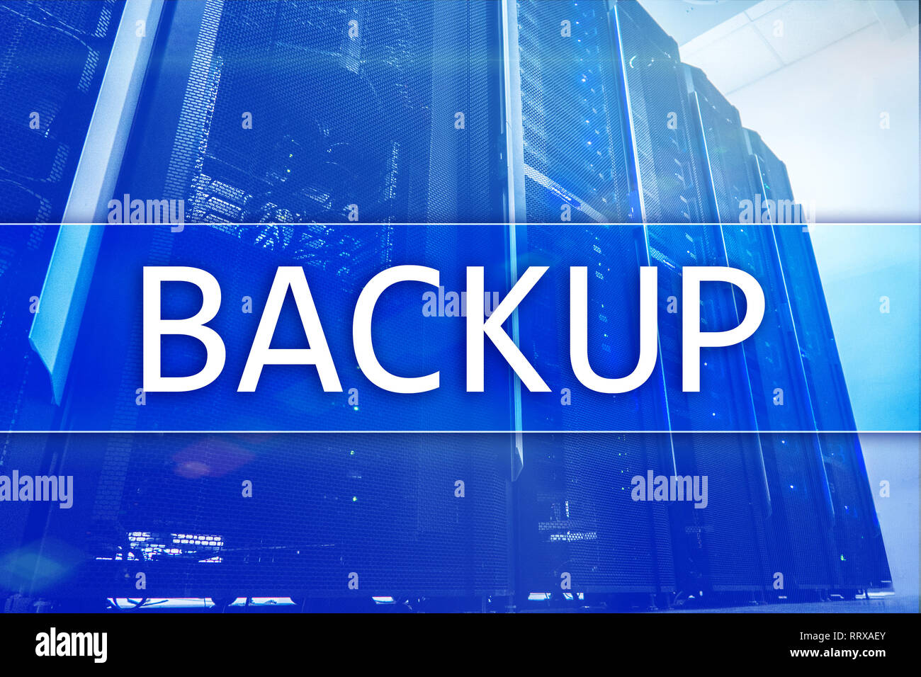 Backup System Recovery Technology Concept on modern server room ...