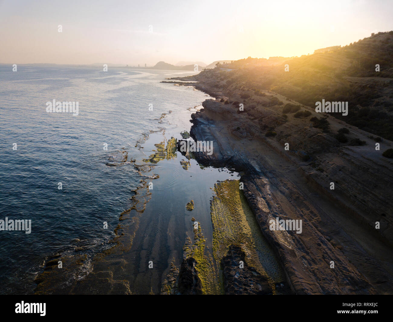 Aerial coast and hills Stock Photo - Alamy