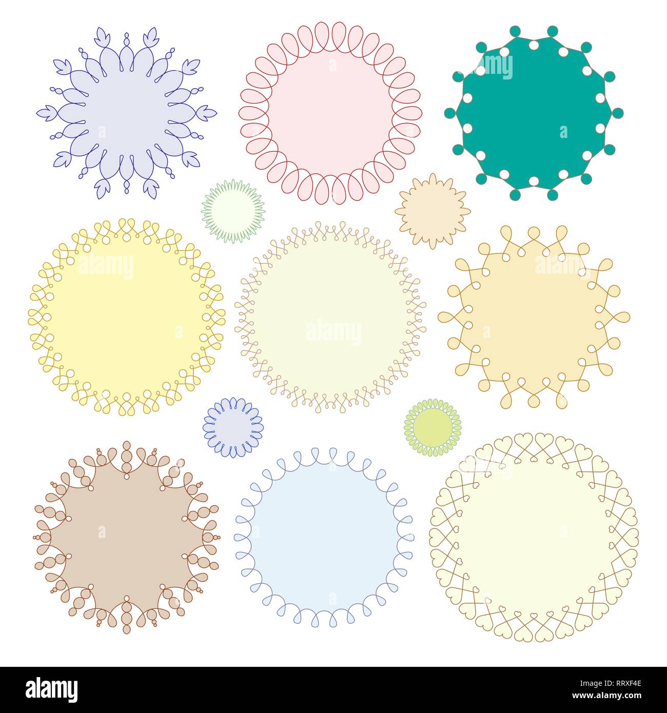 Set of very simple decorative round frames with fully editable stroke ...