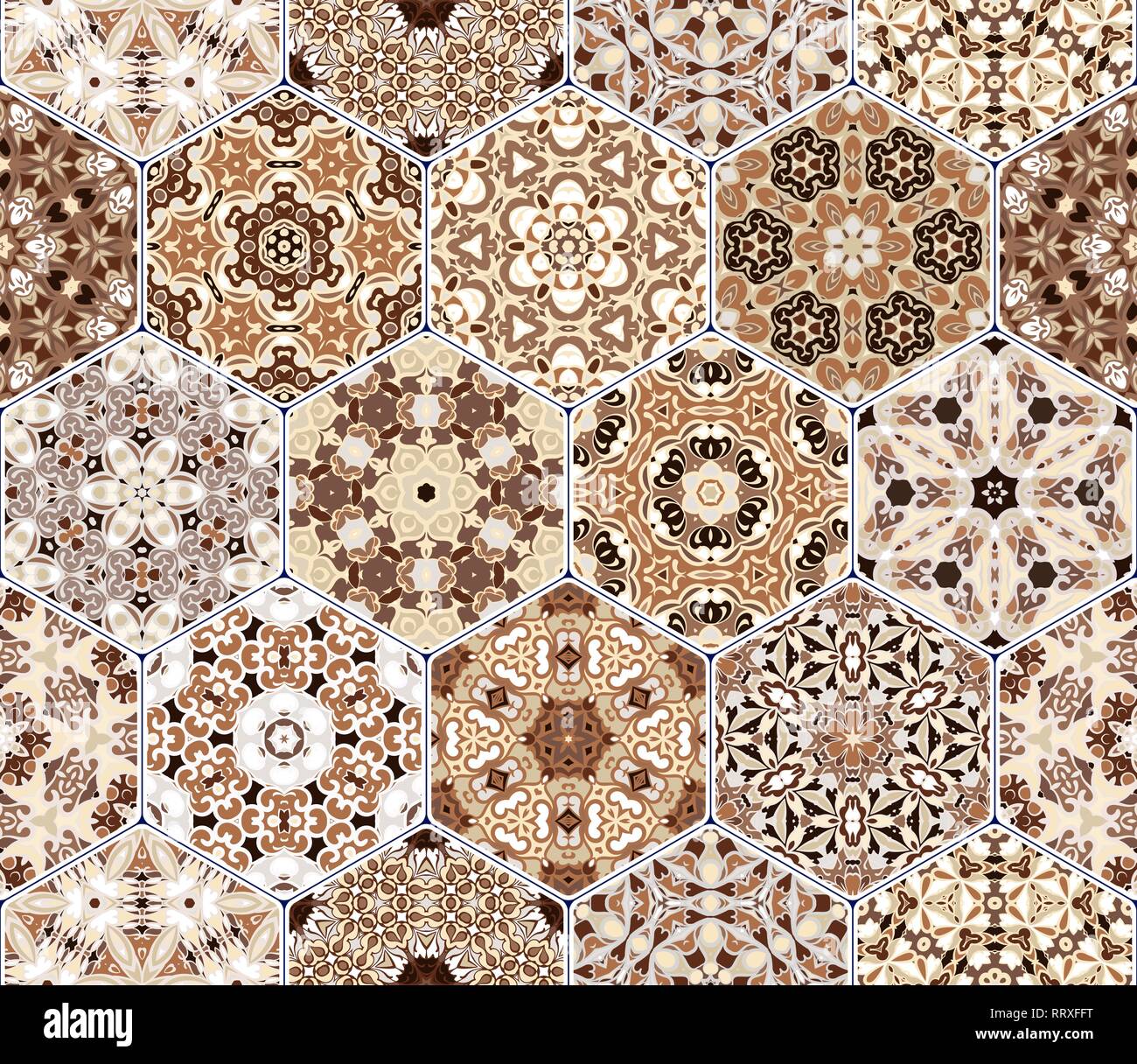 Set of hexagonal patterned tiles. Eastern color pattern for the design ...