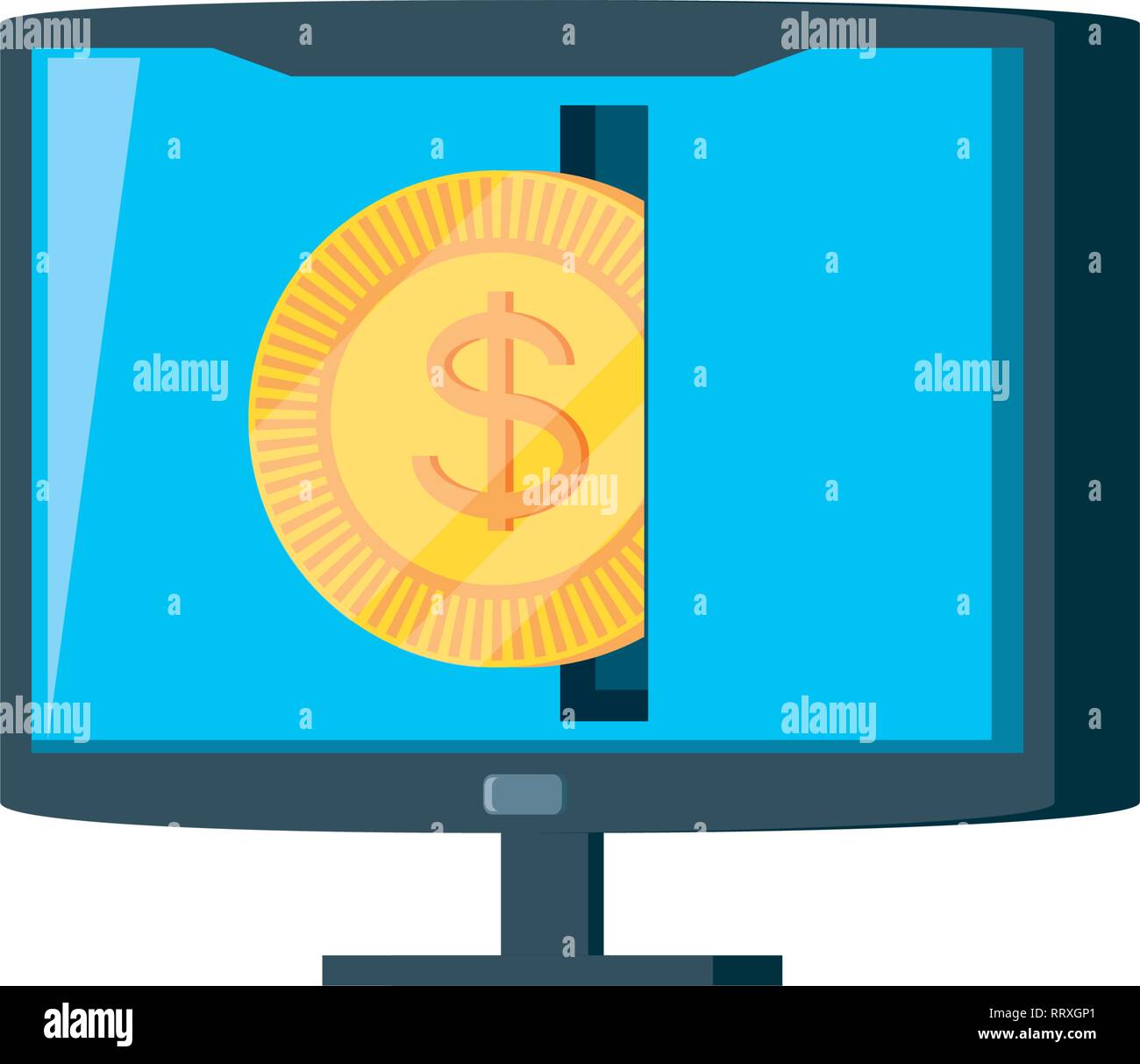 computer monitor with coin dollar vector illustration design Stock ...
