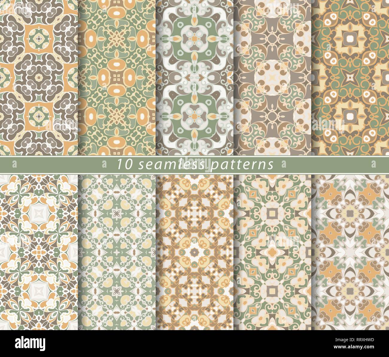Ten seamless patterns in Oriental style. Eastern ornaments for design ...