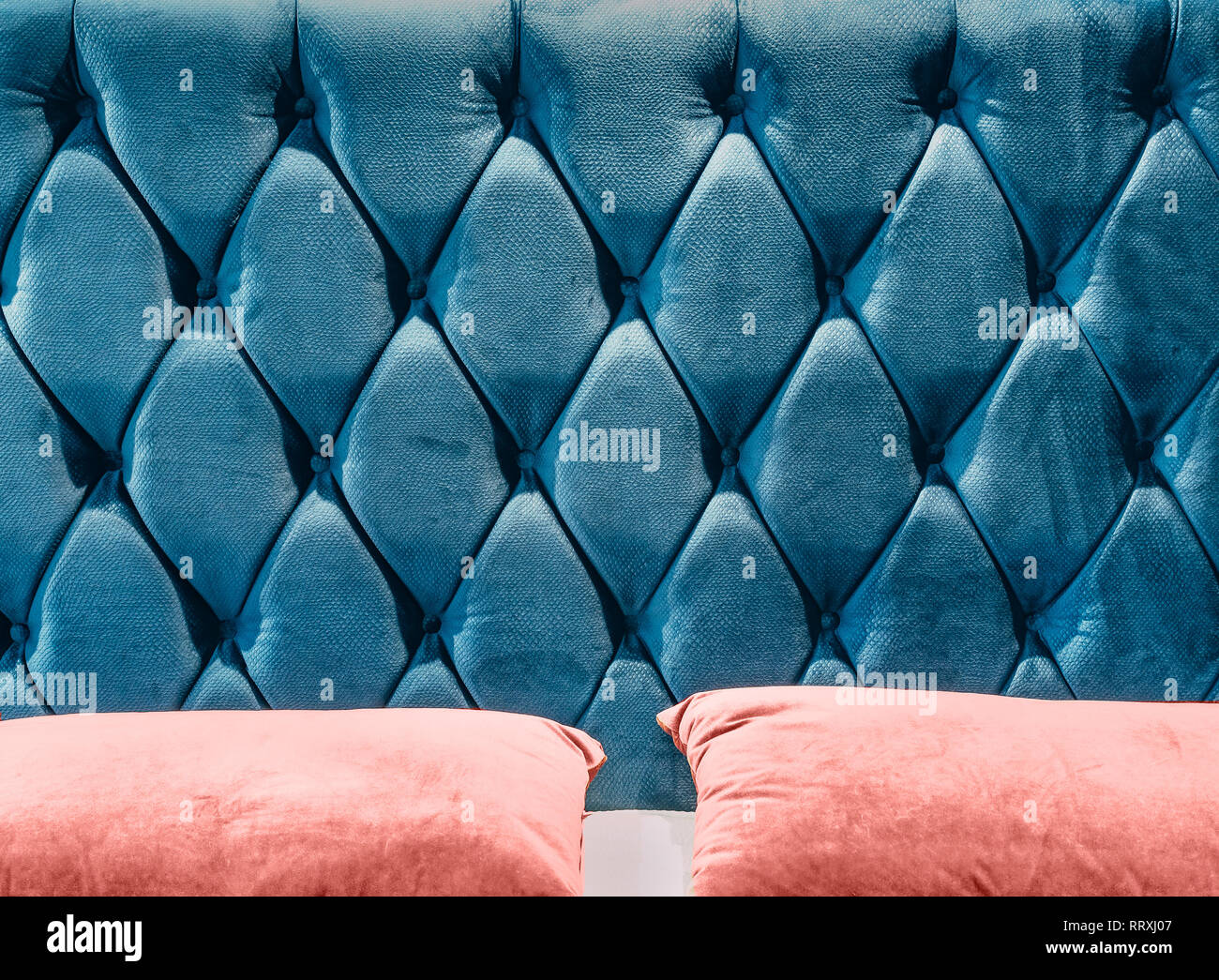 Couch-type velours screed on headboard tightened with buttons. Blue ...