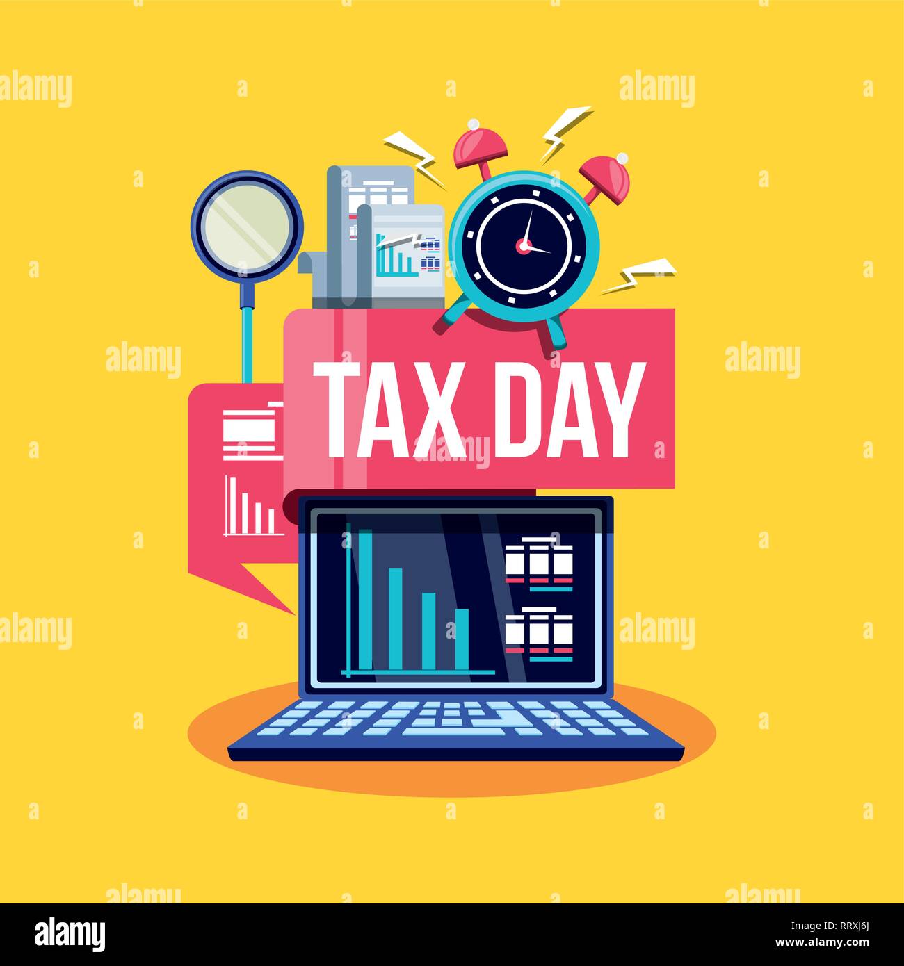 tax day with laptop computer and set icons vector illustration design ...