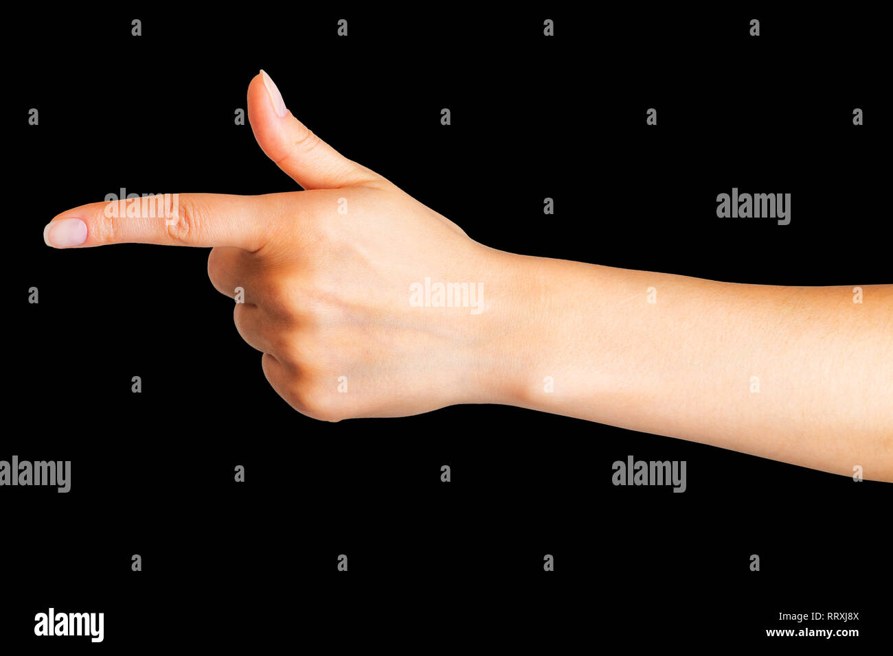 Woman hand with the index finger pointing up or showing direction Stock ...