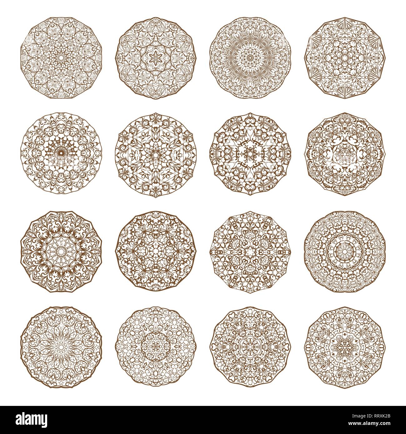 A set of circular lace patterns. Mandala isolated on white background ...