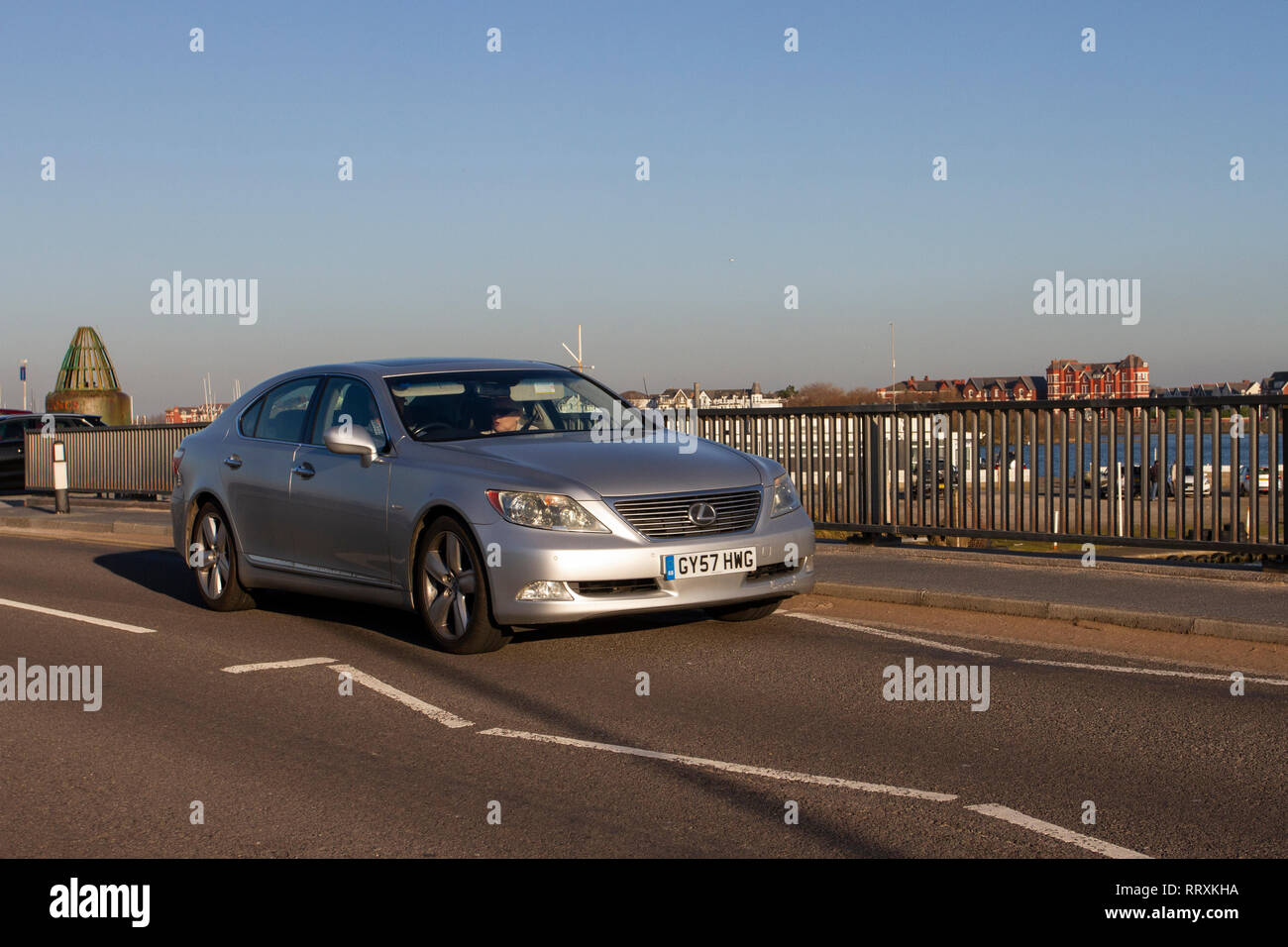 2007 silver Lexus LS 460 Se-L A being driven on Southport seafront ...