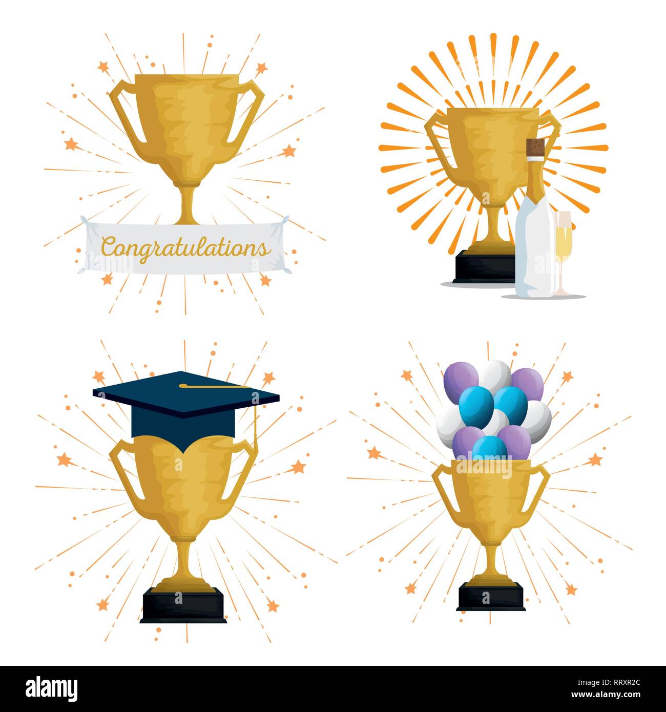 set cup prize with graduation cap and balloons Stock Vector Image & Art ...