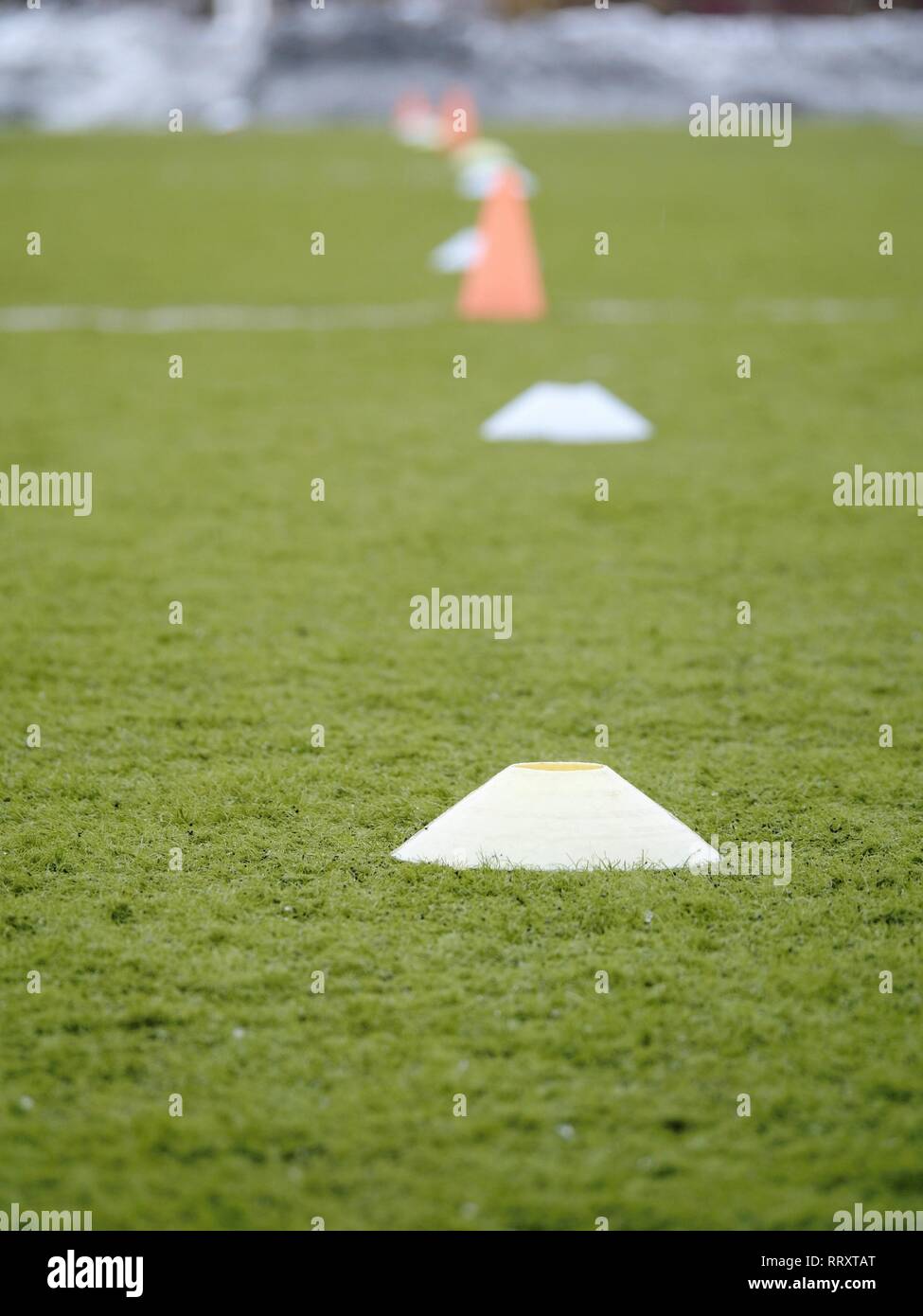 Football equipment football field training view from loe angle Stock ...