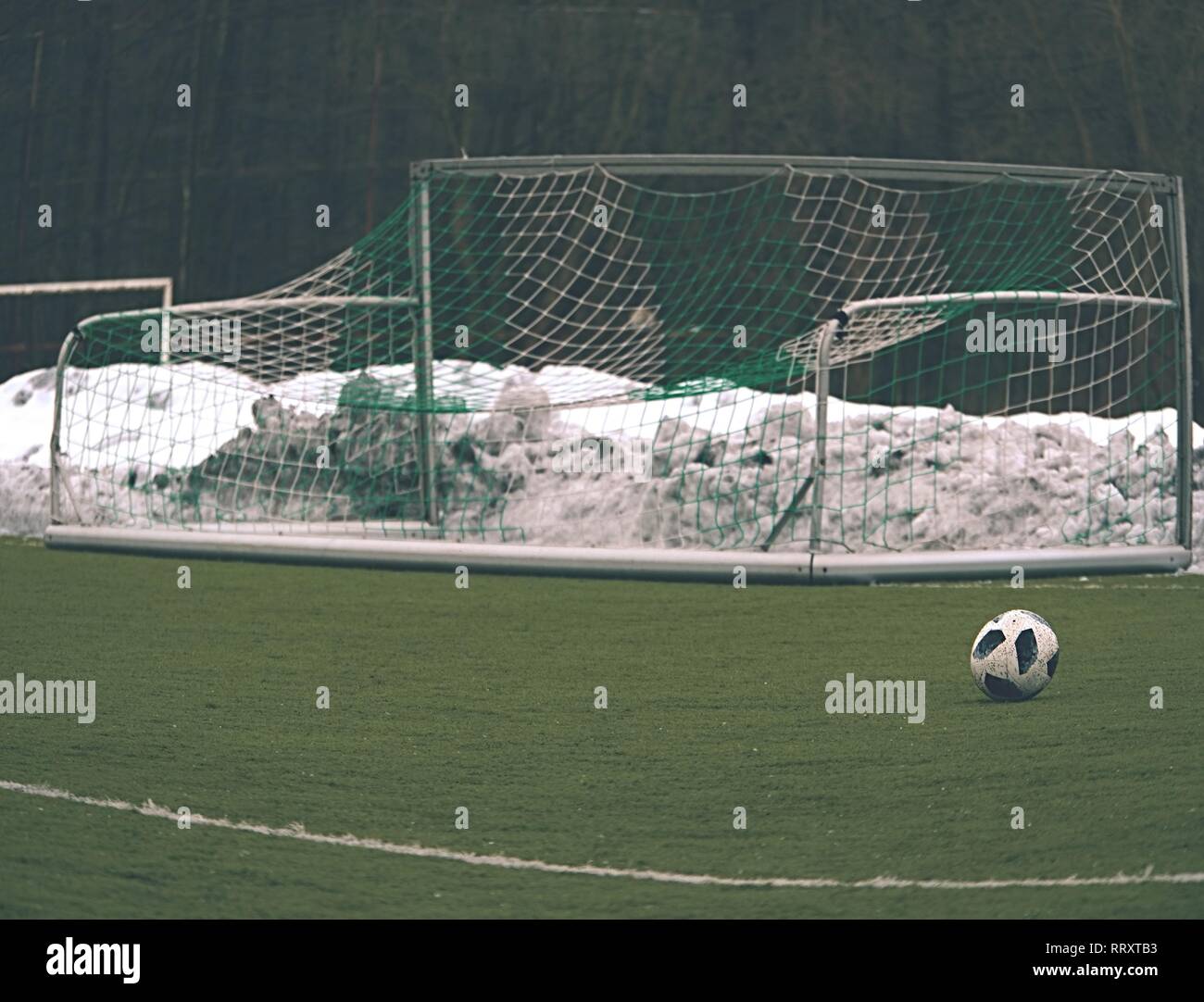 Football equipment football field training view from loe angle Stock ...
