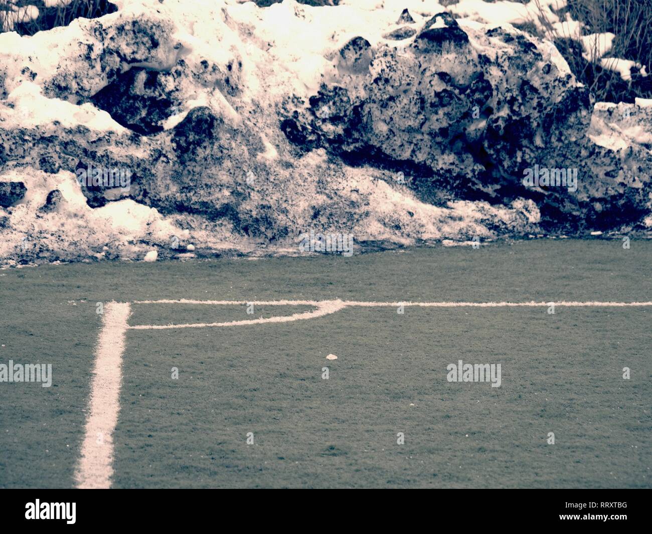 Training soccer field with snow at side line in winter season Stock ...