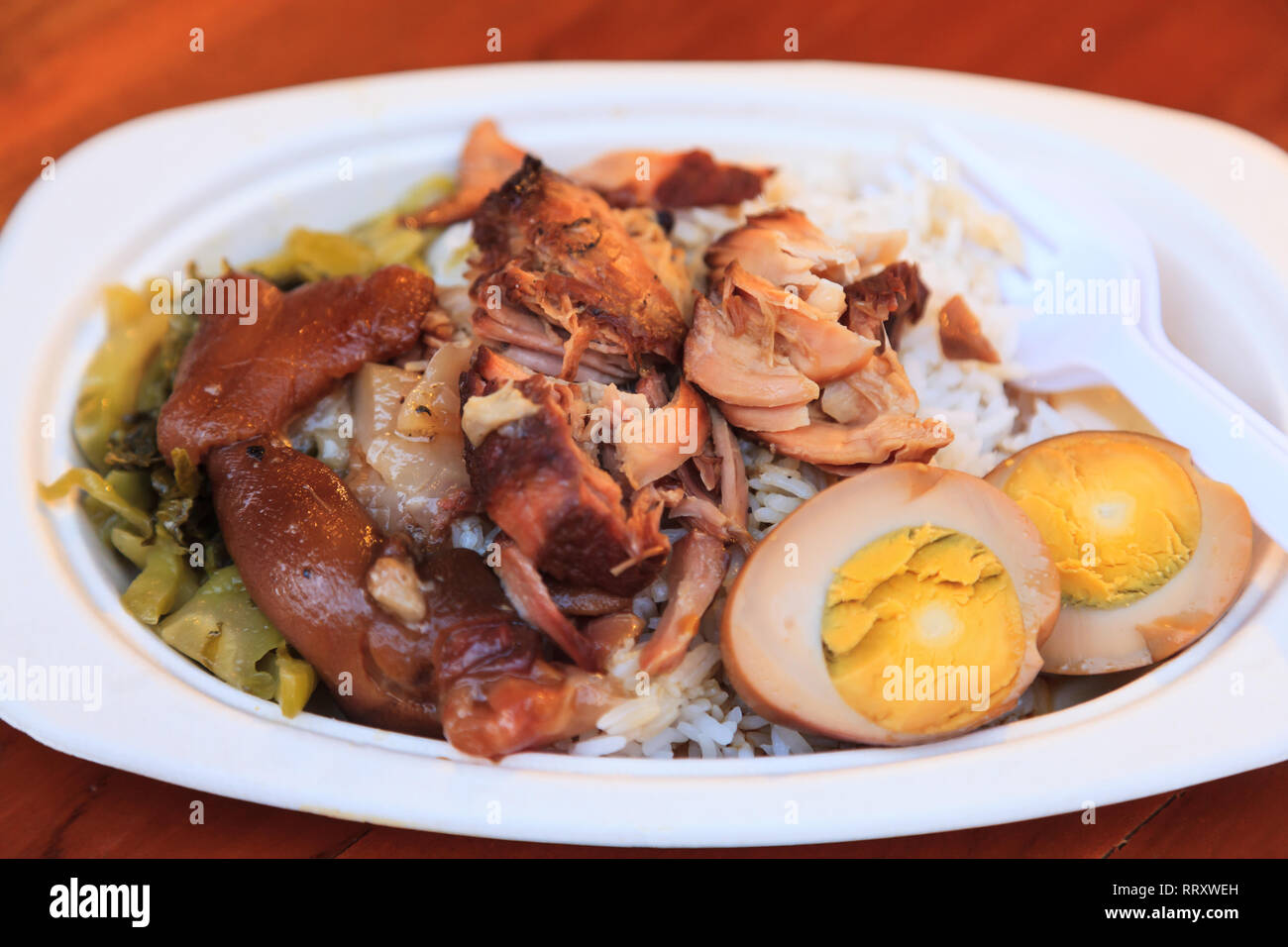 Khao Kha Moo (Khao Kha Mu), Traditional Thai braised pig's trotter slow ...