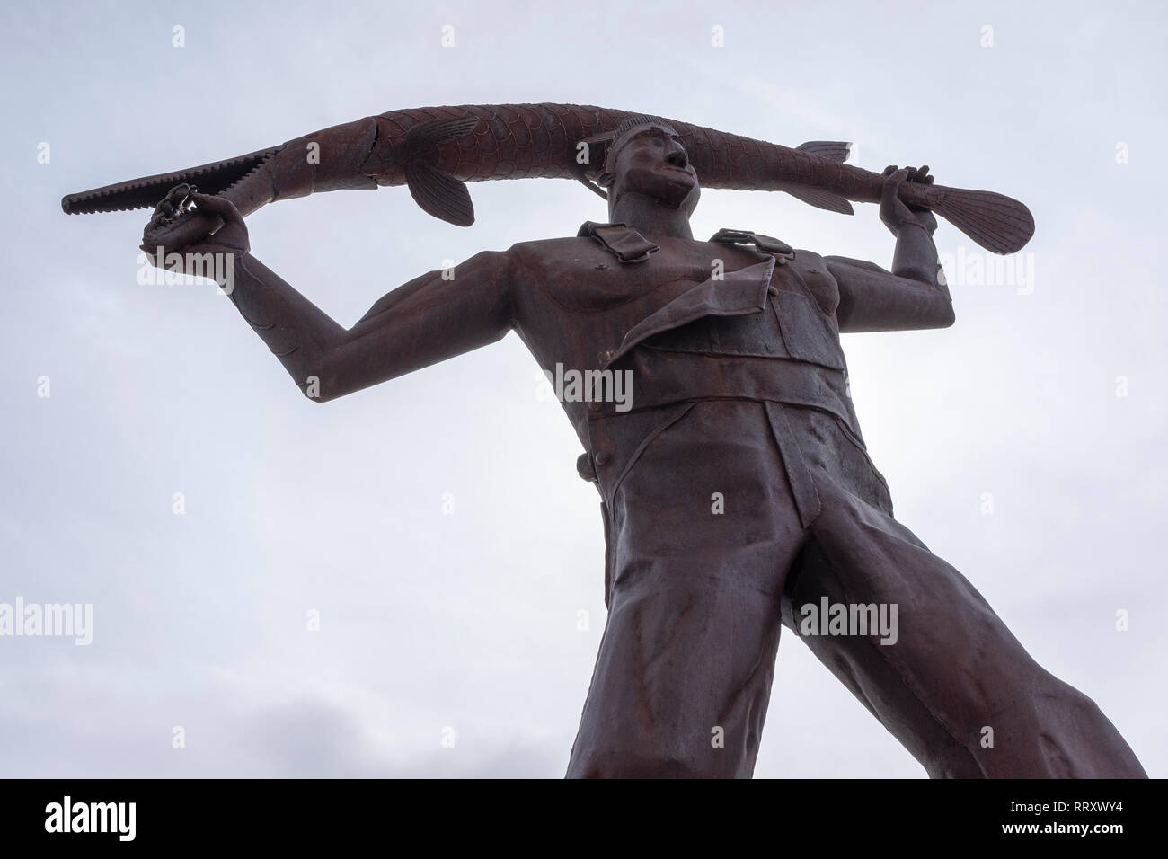 public art sculpture by Joe Barrington: "Gar Man," also called "Gar ...