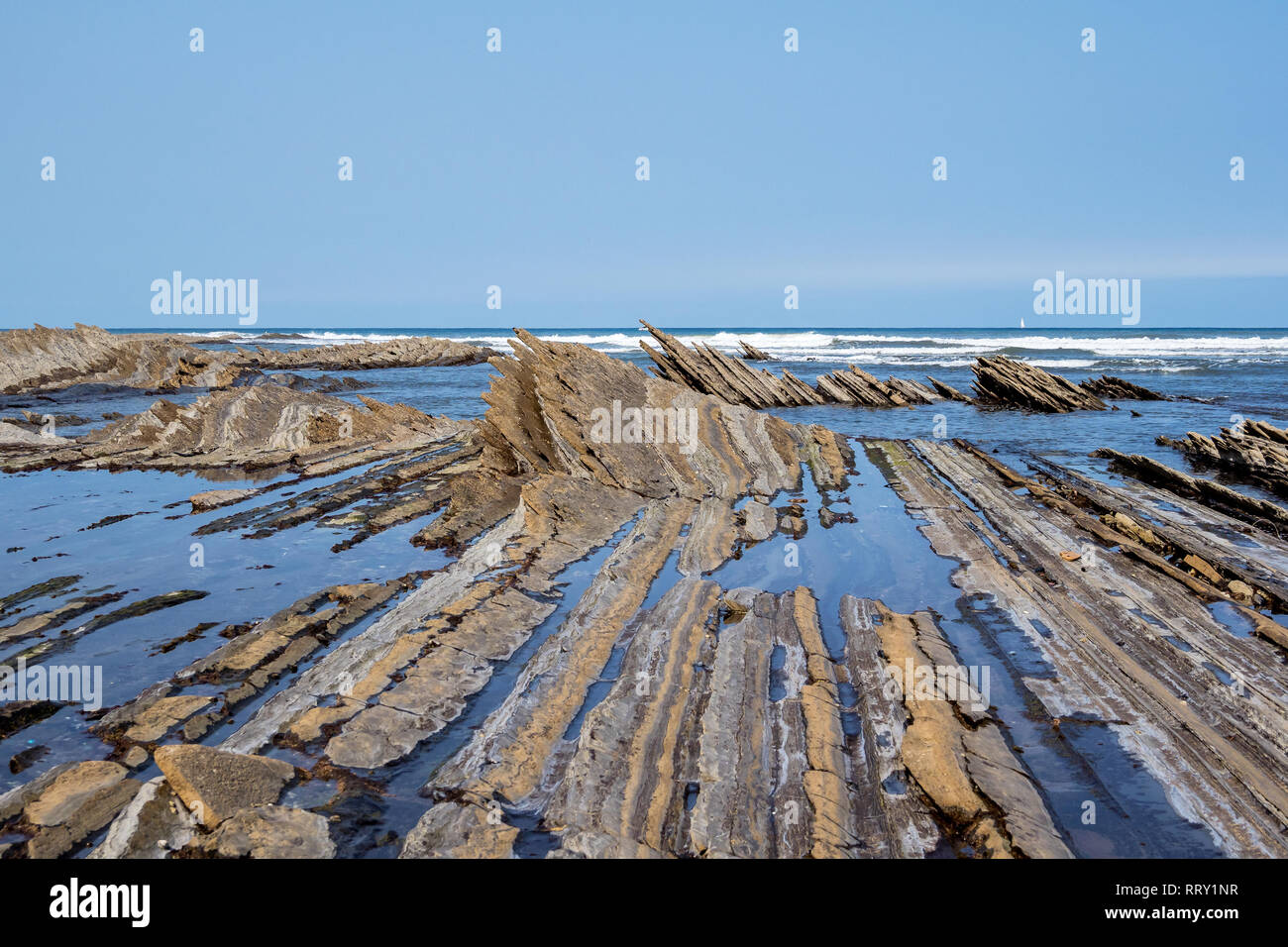 Flysch Coast of Sakoneta, Zumaia, Spain. Flysch is a sequence of ...