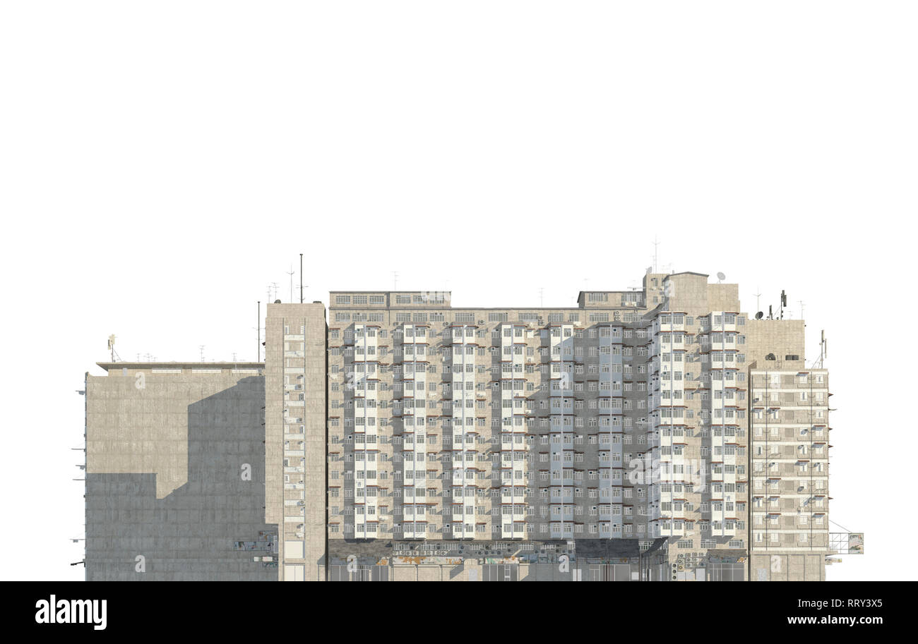 3D illustration slums futuristic buildings isolated on white background ...