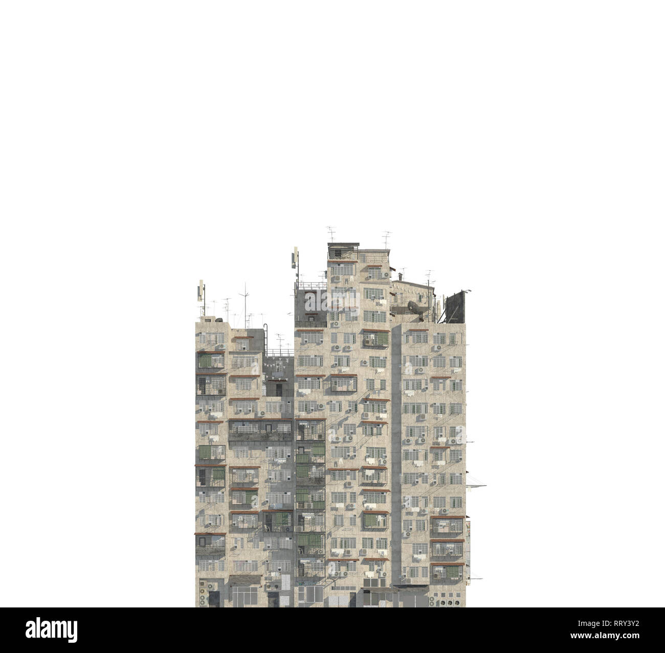 3D illustration slums futuristic buildings isolated on white background ...