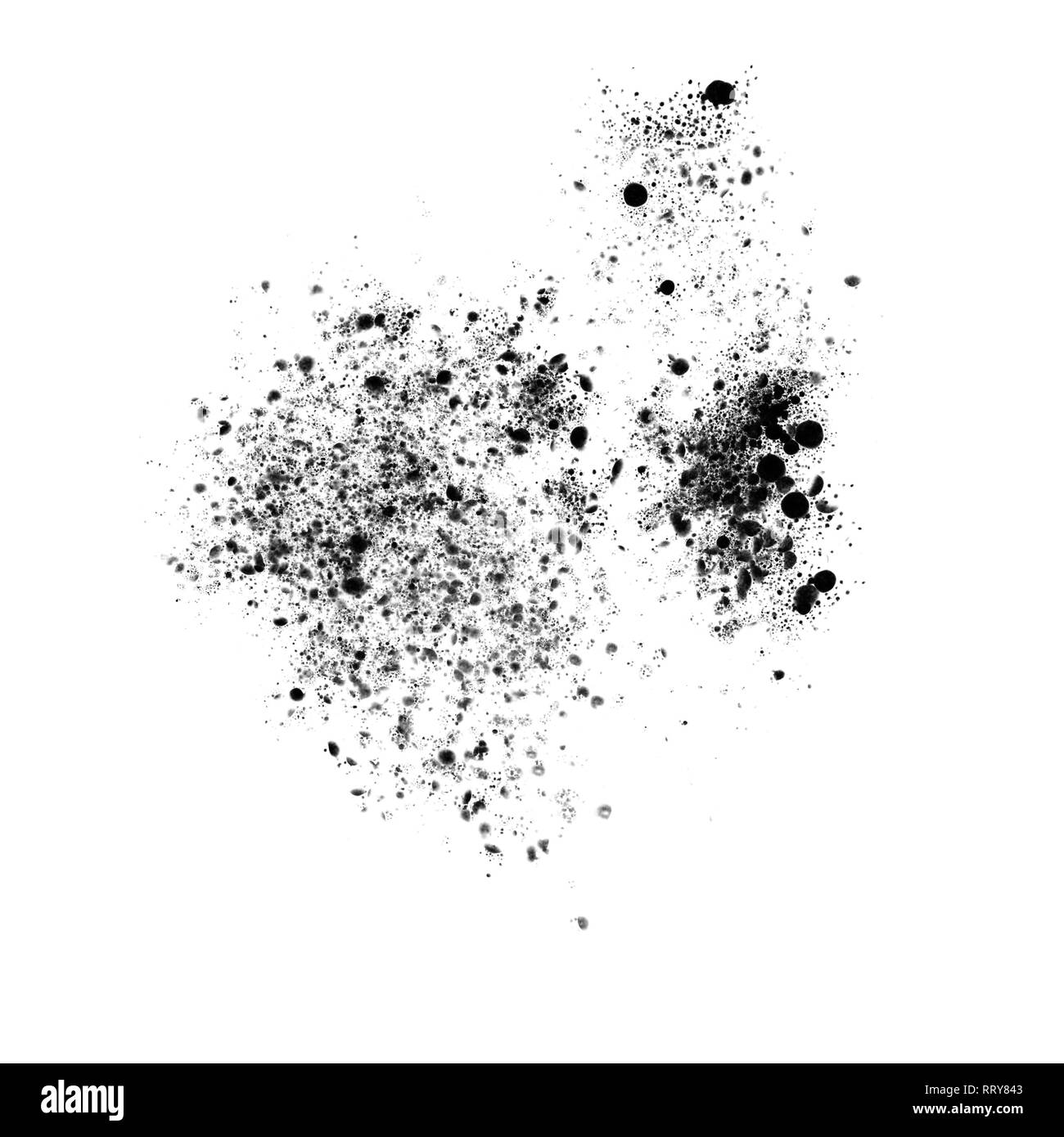 Black ink spatter isolated on white, illustration Stock Photo - Alamy