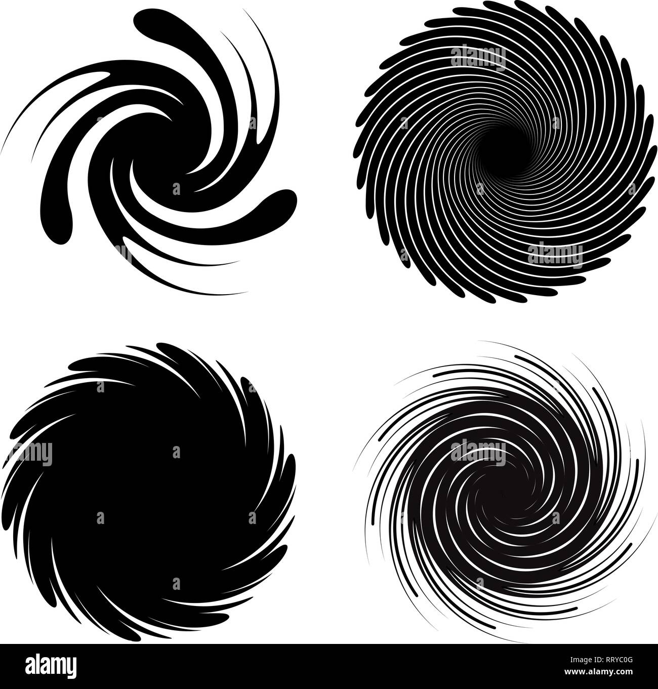 vector set of radial spiral bursts. black star spiral explosion ...