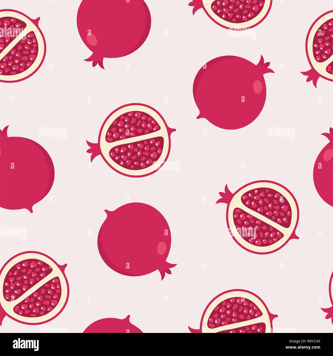 vector seamless pomegranate background pattern with whole and cut ...