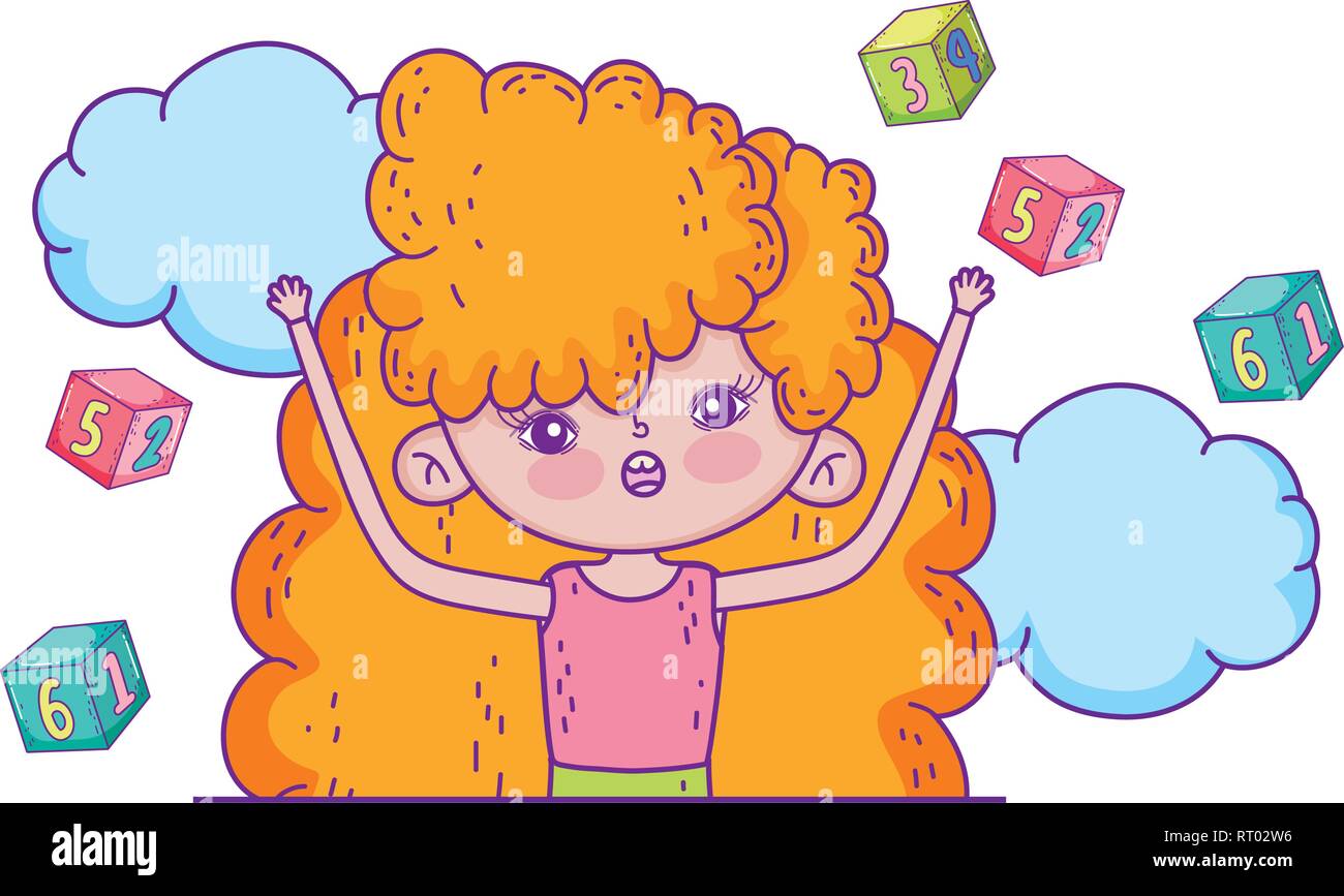 little girl playing with blocks numbers in the clouds Stock Vector ...