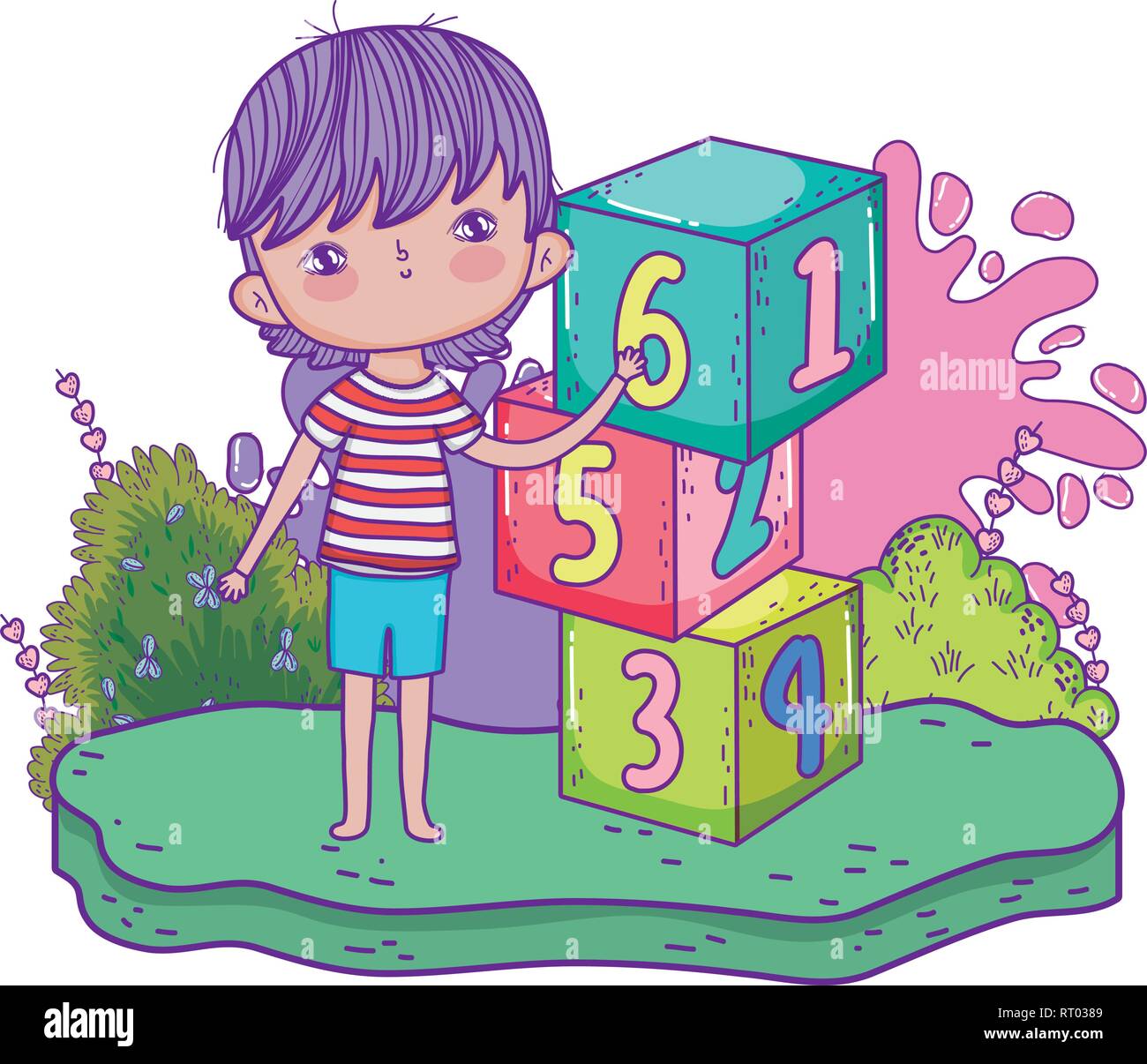 little boy with blocks numbers in the field Stock Vector Image & Art ...