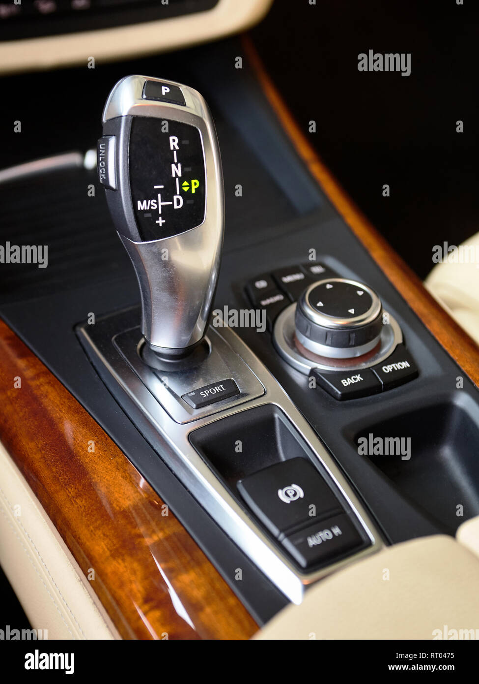 Closeup photo of car gearbox into luxury sports car Stock Photo - Alamy