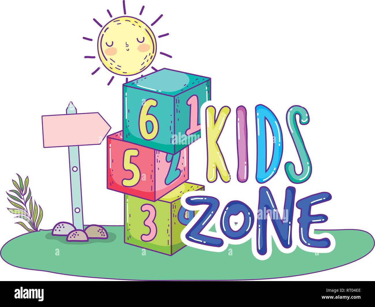 blocks numbers toys with sun kawaii in the field Stock Vector Image ...